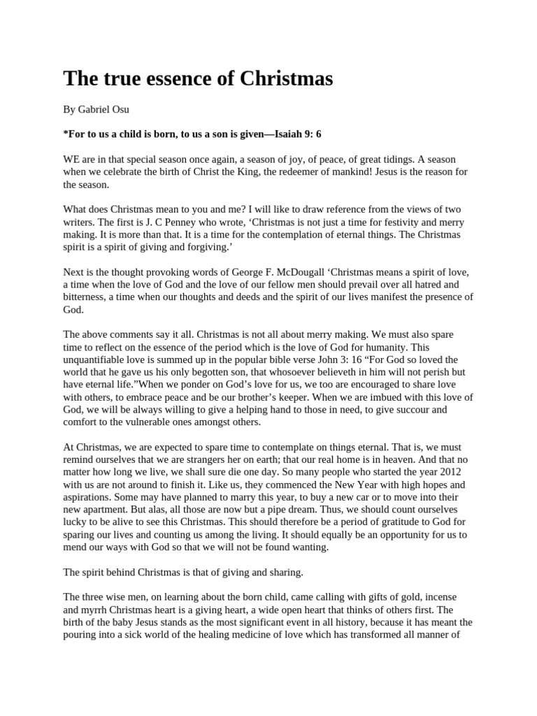 The True Essence of Christmas | PDF | Christmas | Jesus