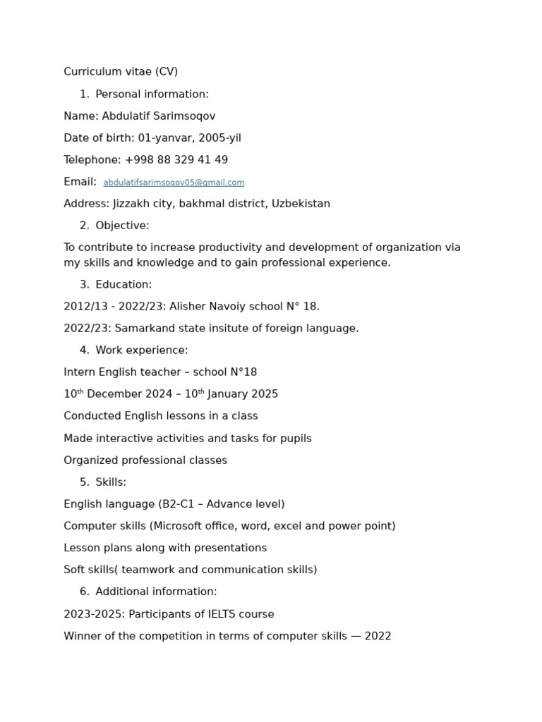 Curriculum Vitae (CV) | PDF