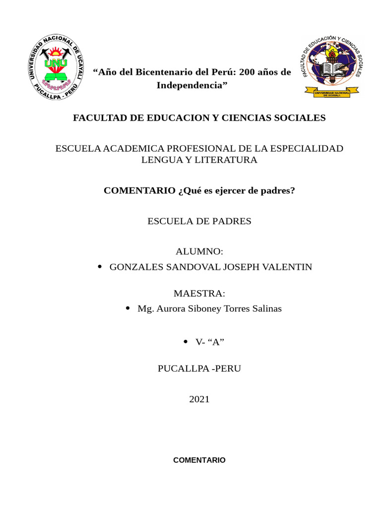 Comentario de Que Es Ejercer de Padres JVGS | PDF