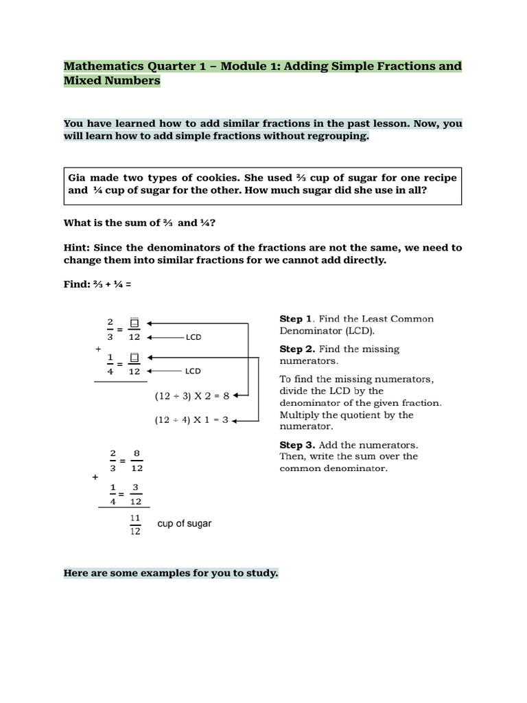 Adding Simple Fractions Guide | PDF