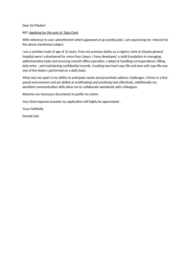 Data Clerk Application by Donald Zulu | PDF