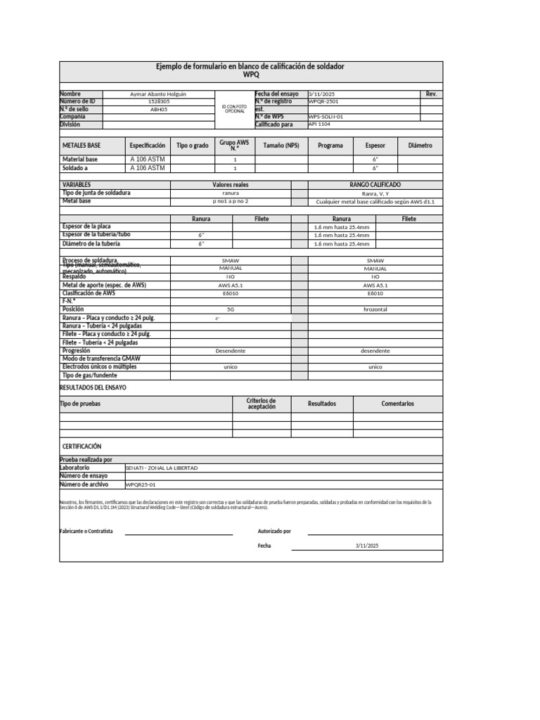 WPQ Api 1104 | PDF | Soldadura | Construcción