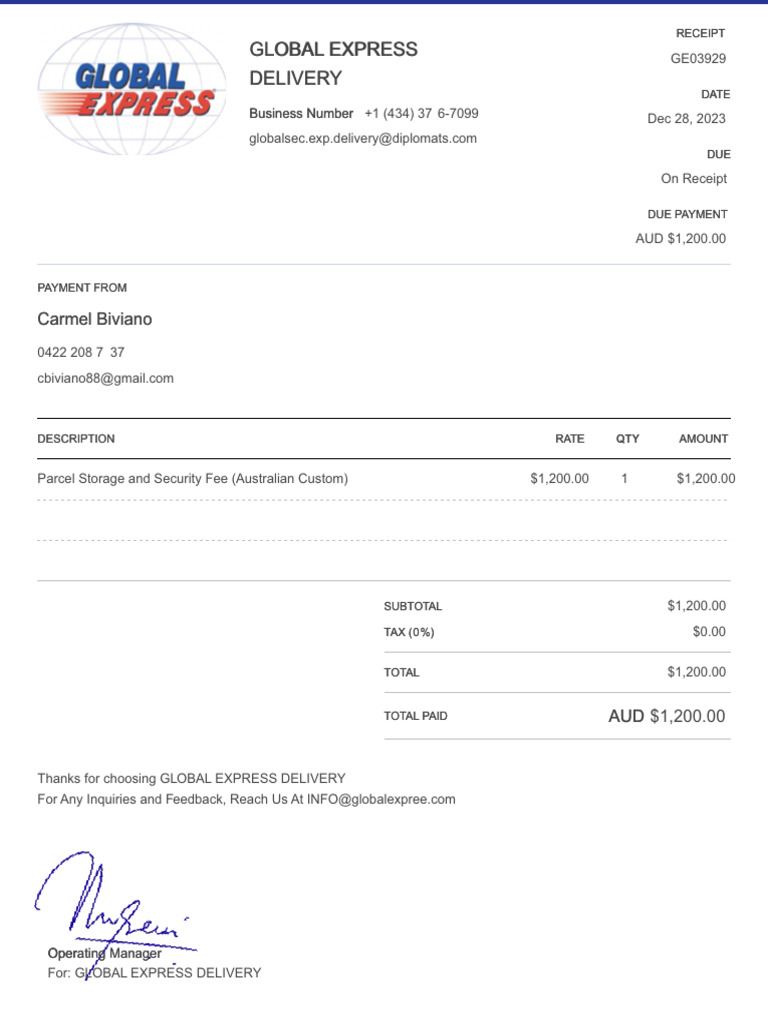Global Express Delivery Receipt | PDF