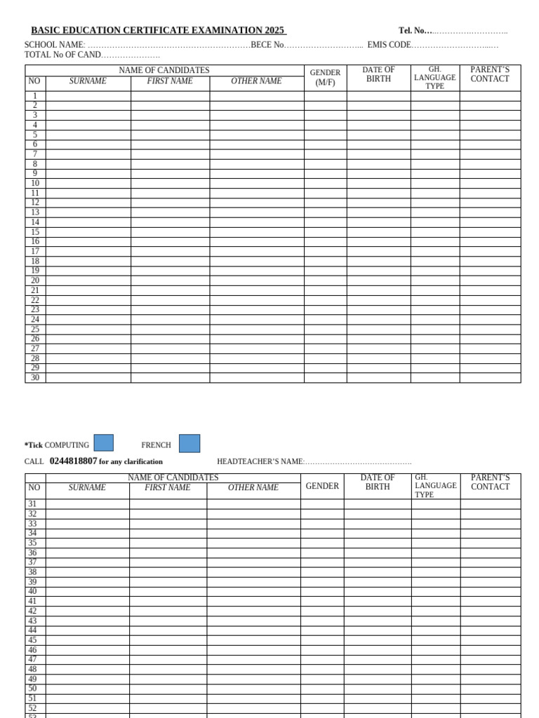 BECE 2025 Registration and Candidate Info | PDF