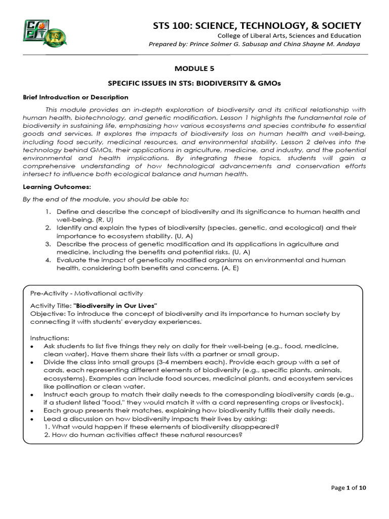 Biodiversity and GMOs: Impacts on Health | PDF | Genetically Modified ...