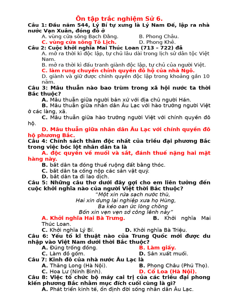 trắc nghiệm sử 6 gk2. | PDF