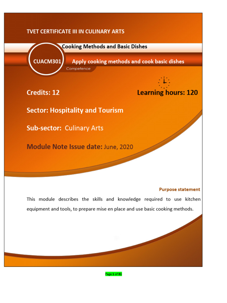 CUACM301 - Cooking Methods and Basic Dishes | PDF | Grilling | Cooking