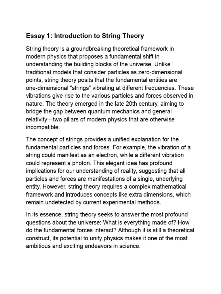 Essay 1 - Introduction To String Theory | PDF
