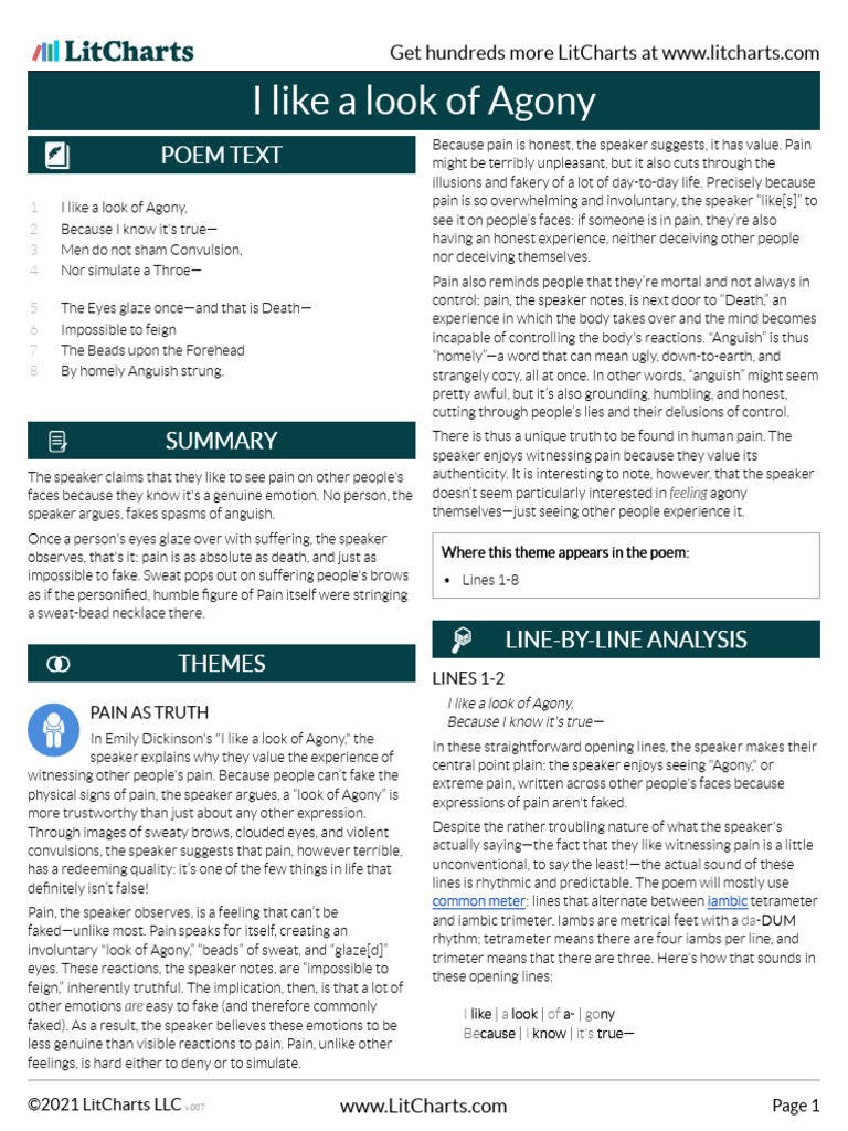 LitCharts I Like A Look of Agony | PDF | Poetry | Emily Dickinson