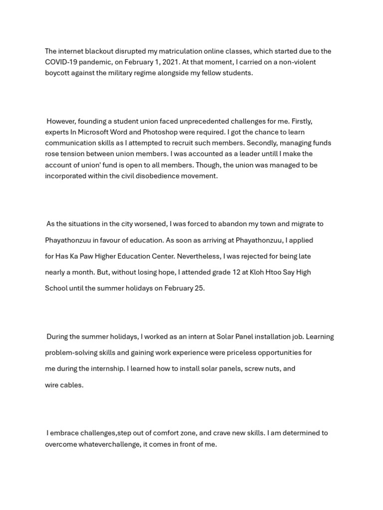 Eassay of My Life Experiences | PDF