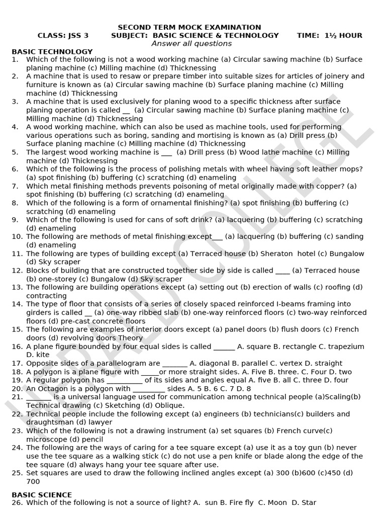 Basic Science and Technology JSS 3 | PDF | Rectangle