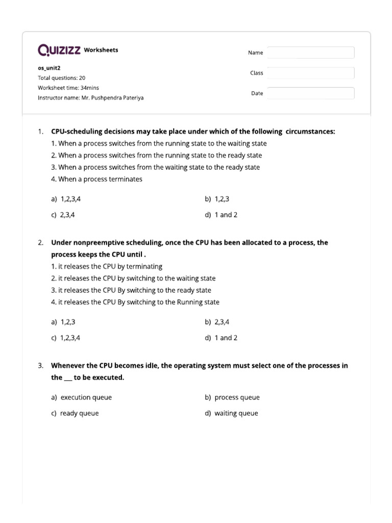OS Unit2 Practice MCQ | PDF