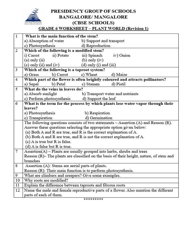 GR 6-Plant World-Worksheet | PDF