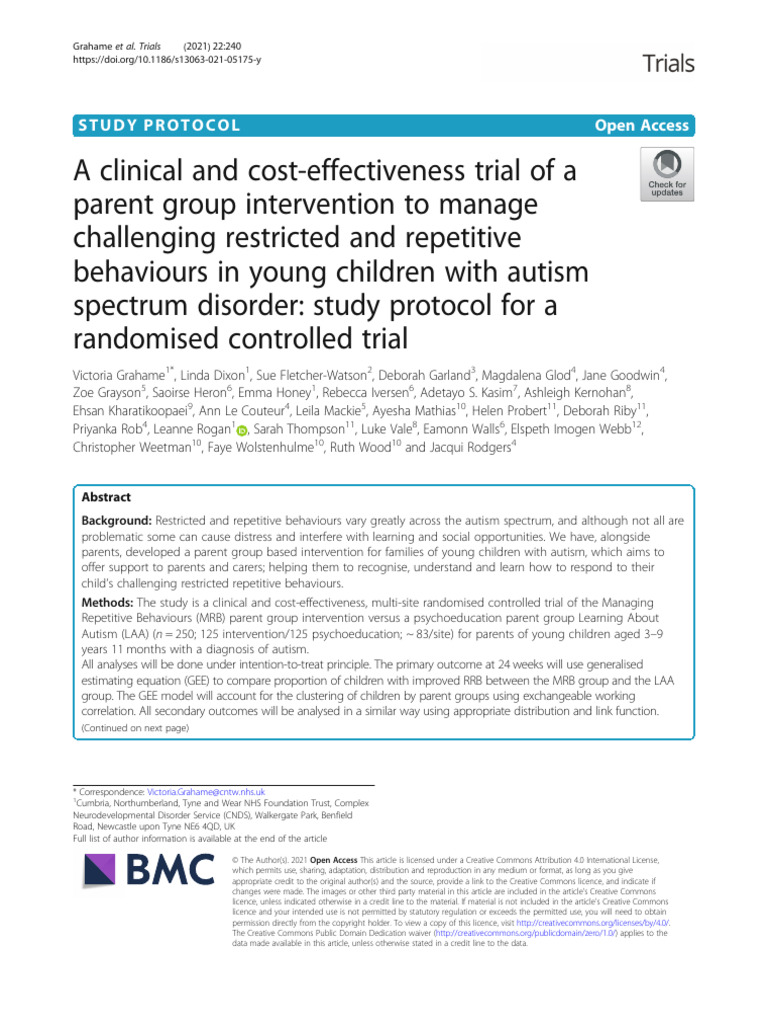 A Clinical and Cost-Effectiveness Trial of A Parent Group Intervention ...