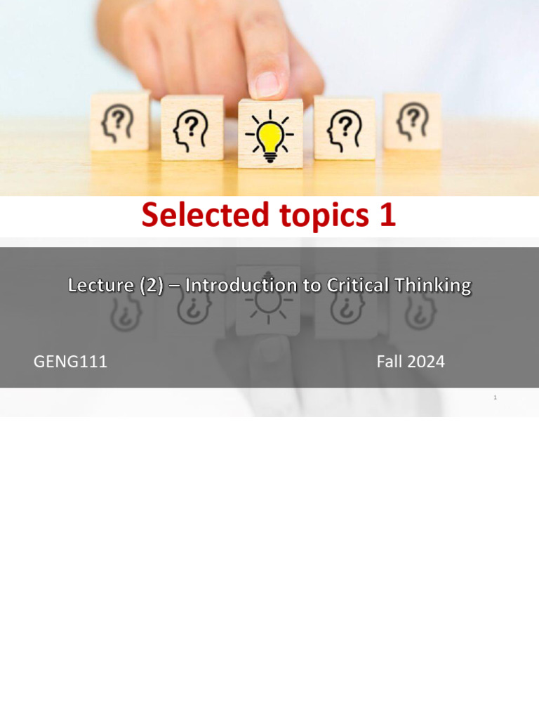 Introduction To Critical Thinking | PDF | Critical Thinking | Thought