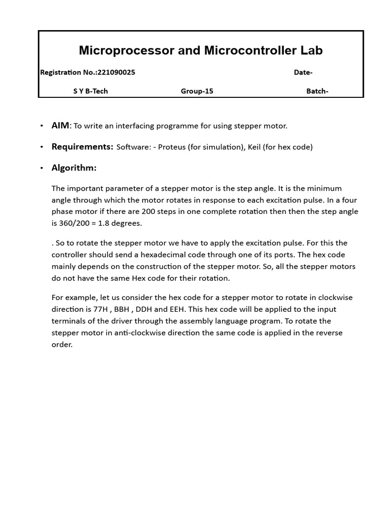 Stepper Motor Interfacing Program Guide | PDF