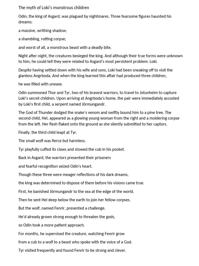 Loki's Monstrous Children in Myth | PDF | Loki | Germanic Mythology