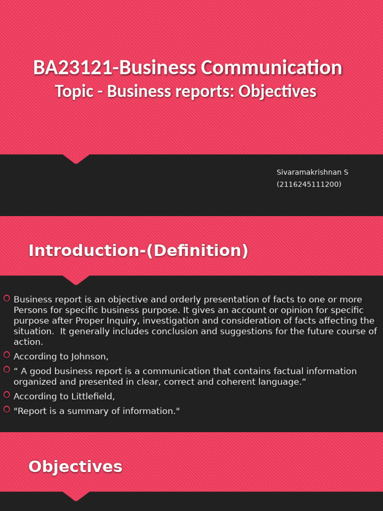 Business Reports - Objectives | PDF