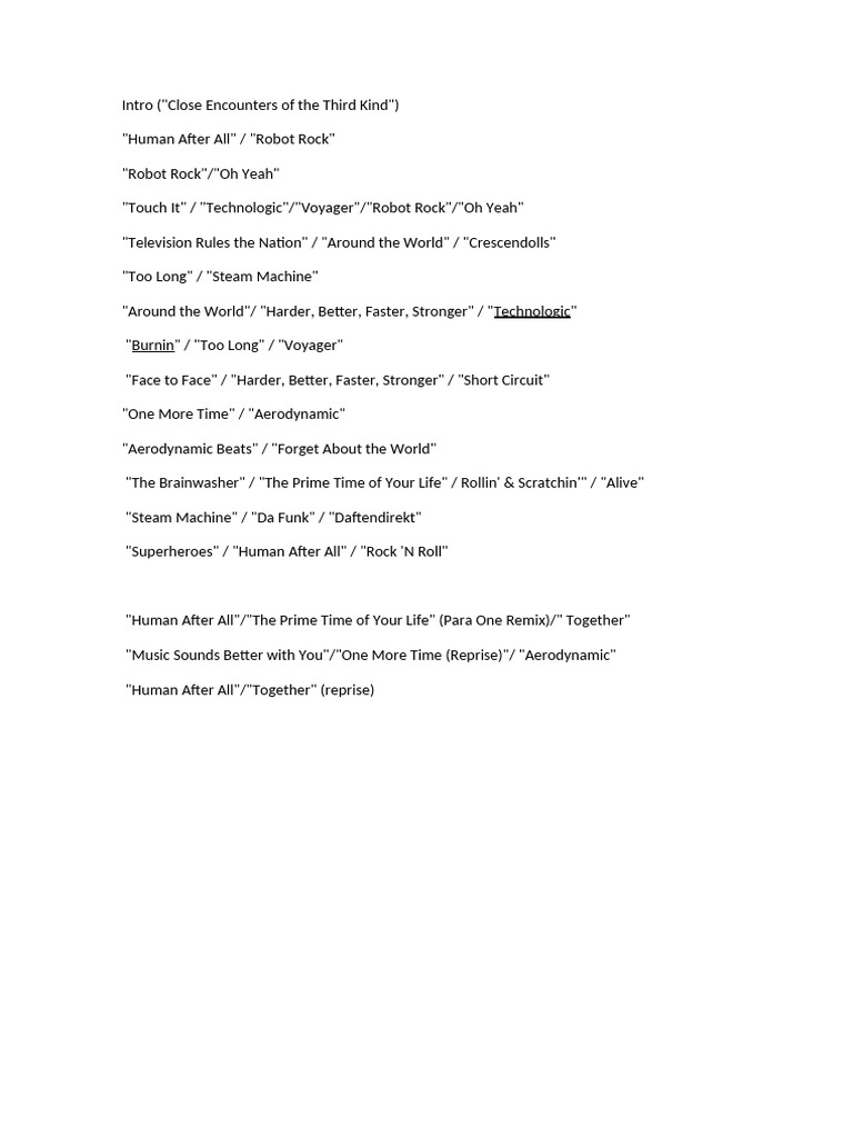 Daft Punk's "Alive" Tracklist Overview | PDF