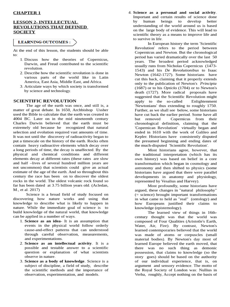 Chapter 1 Lesson 2 Scientific Revolution | PDF | Heliocentrism ...