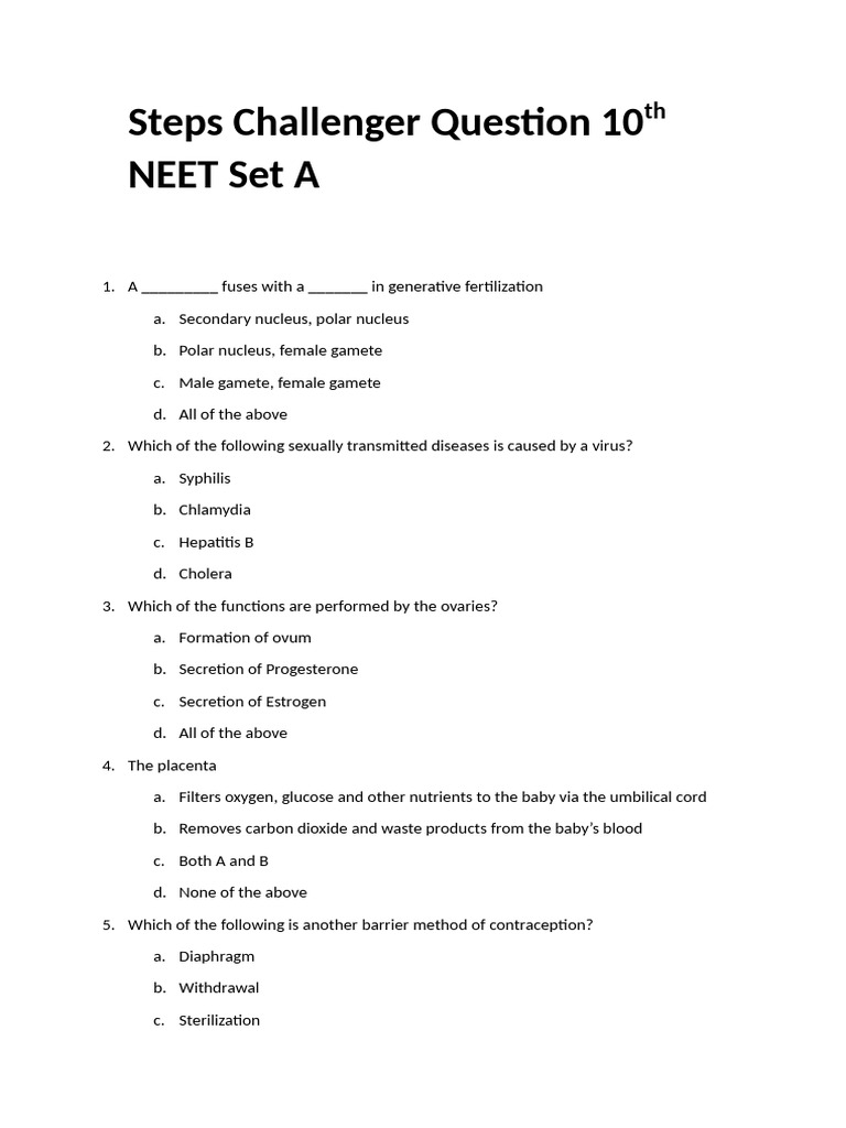Steps Challenger Question 10th NEET Set A | PDF | Lung | Neuron