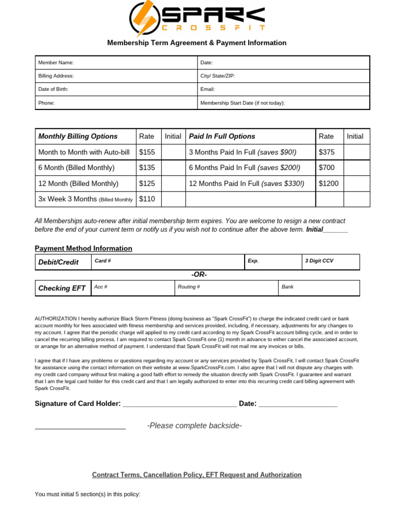 Kopyası - Copy of Spark New Member Contract | PDF | Credit Card | Payments