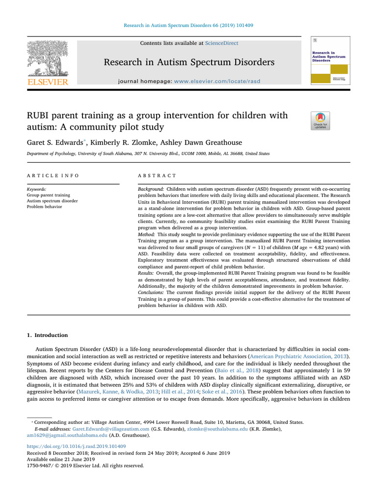 RUBI Parent Training As A Group Intervention For Children With Autism A ...