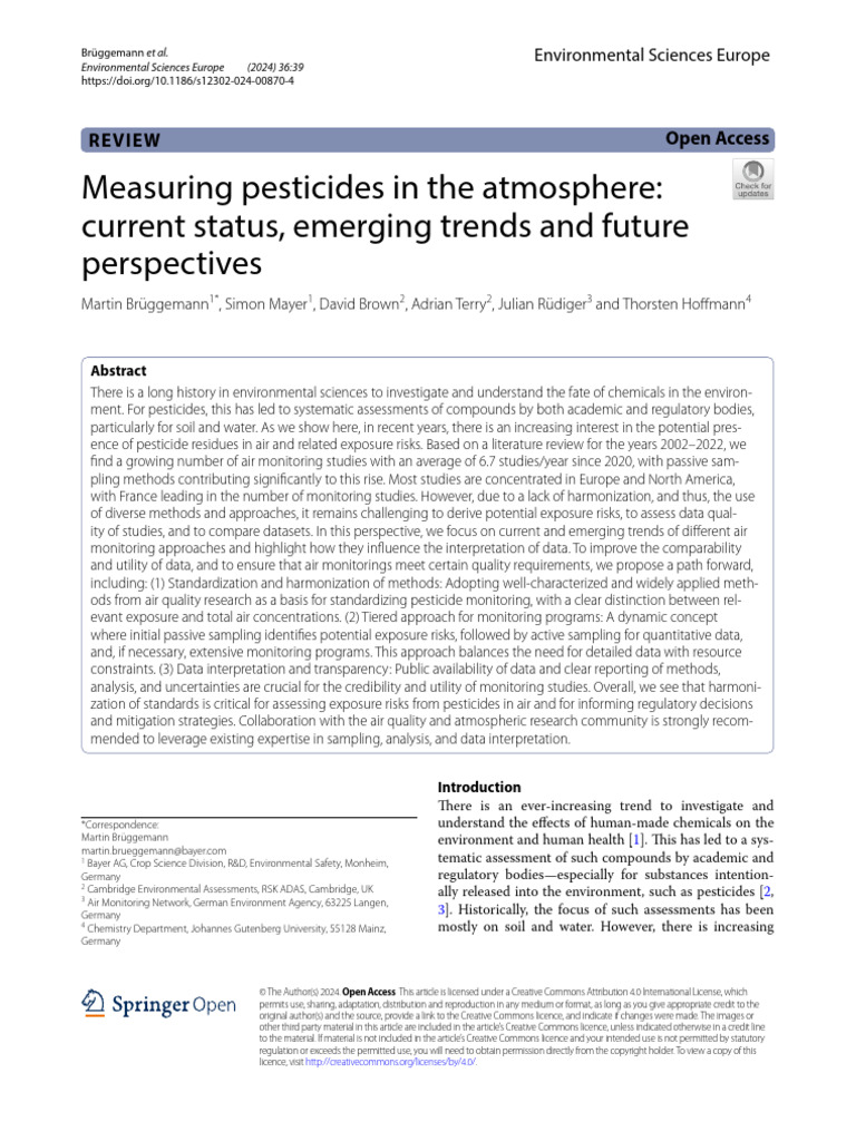Measuring Pesticides in The Atmosphere - Current Status, Emerging ...