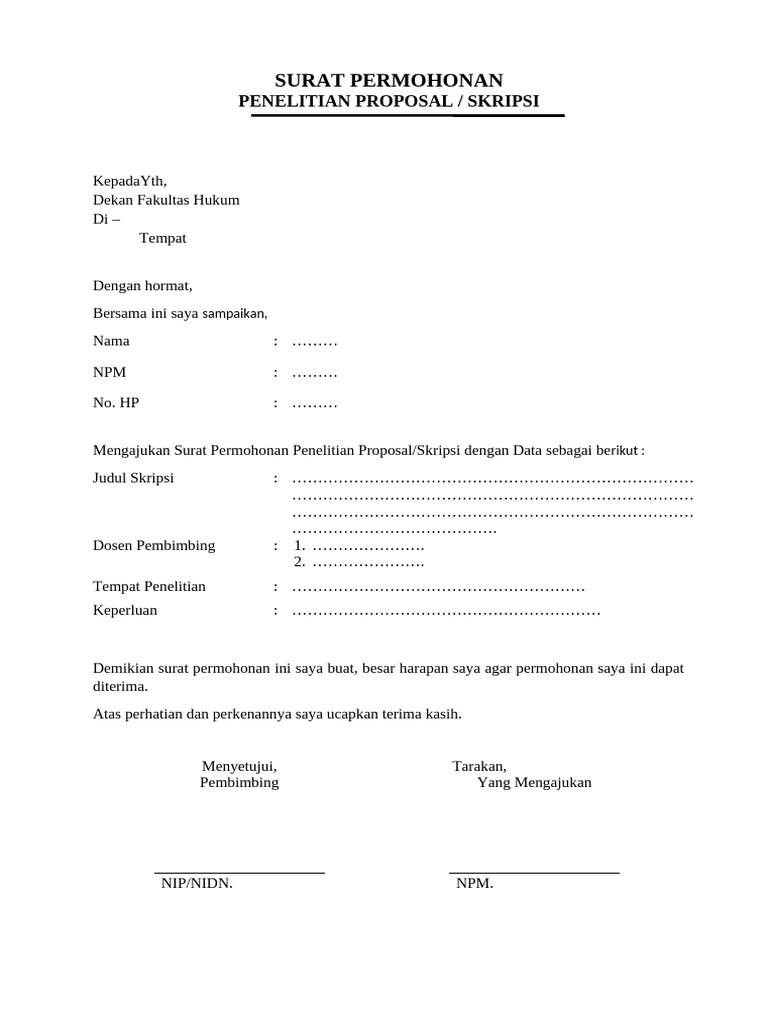 Surat Permohonan Pengantar Penelitian - A4 | PDF