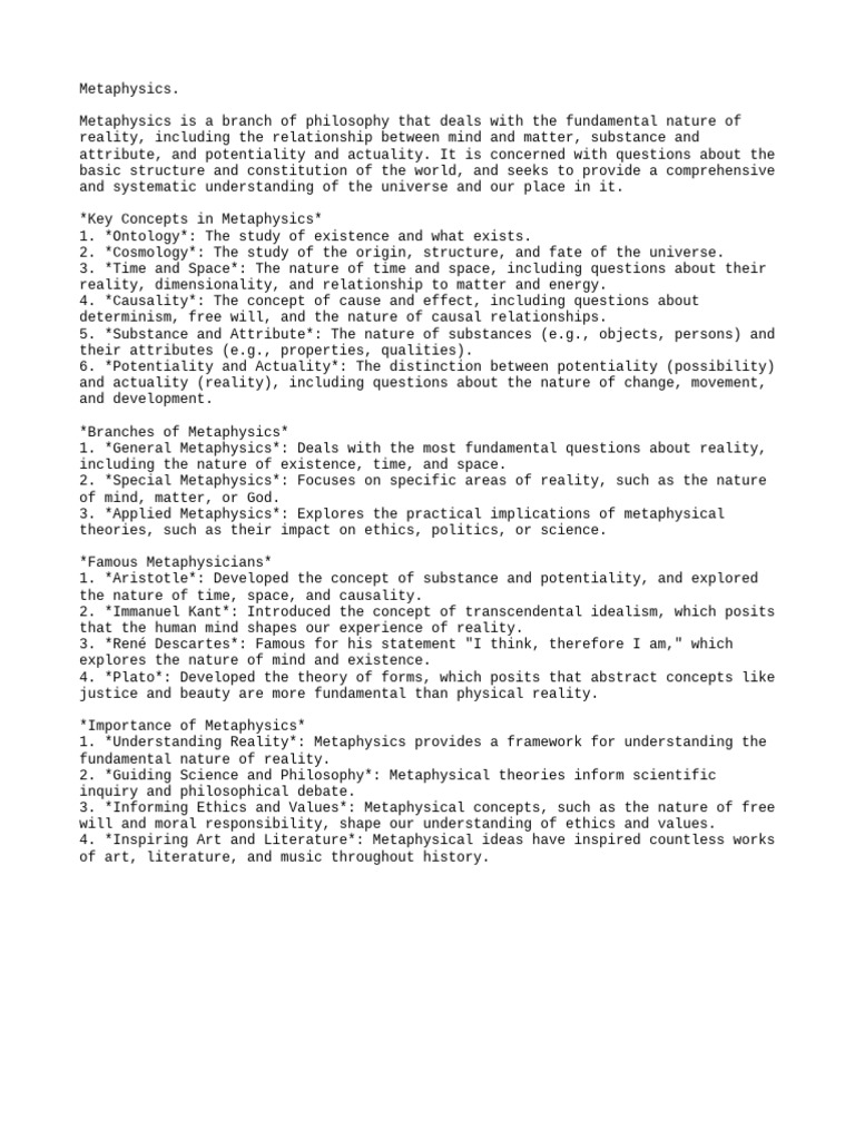 Understanding Metaphysics: Key Concepts | PDF | Metaphysics | Reality