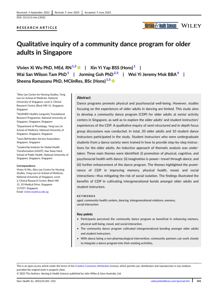 Qualitative Inquiry of A Community Dance Program | PDF | Old Age | Dances