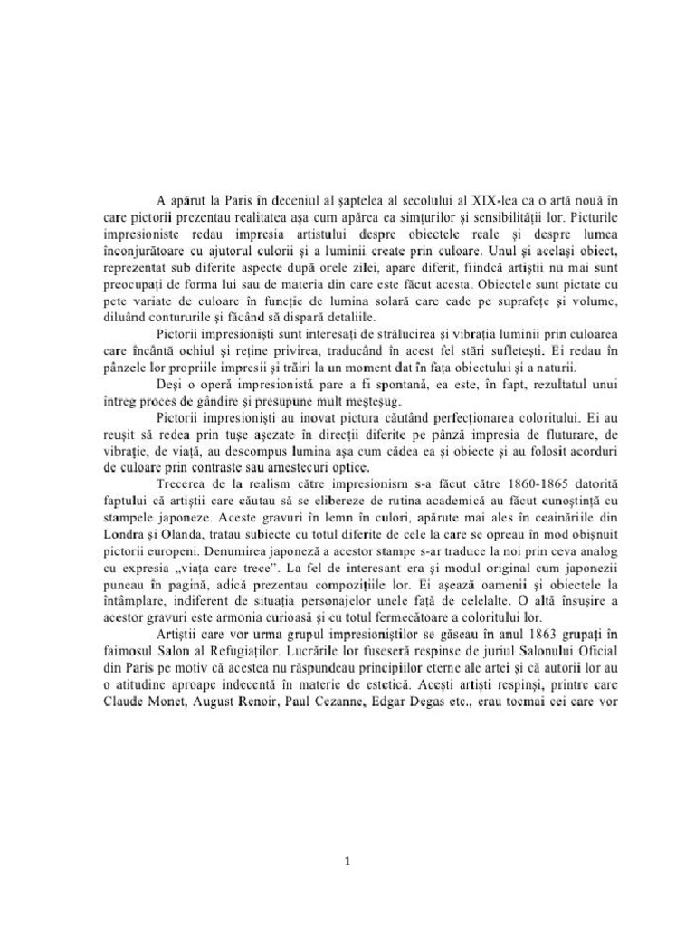 Impresionismul cursul nr 6 | PDF