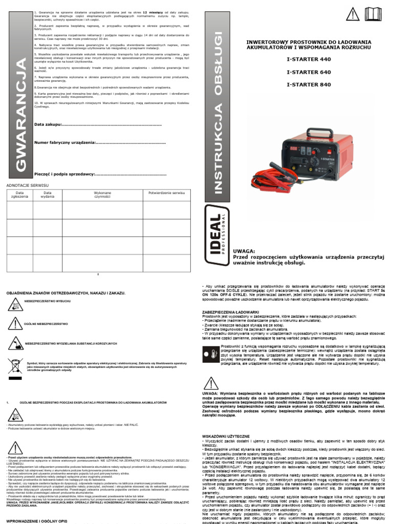 Instrukcja Prostowniki Ideal I 841 | PDF