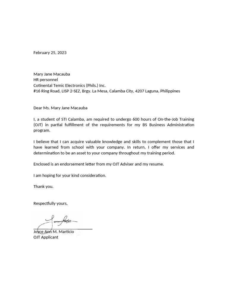 FT-CRD-137-00 Student Application Letter Template1 | PDF