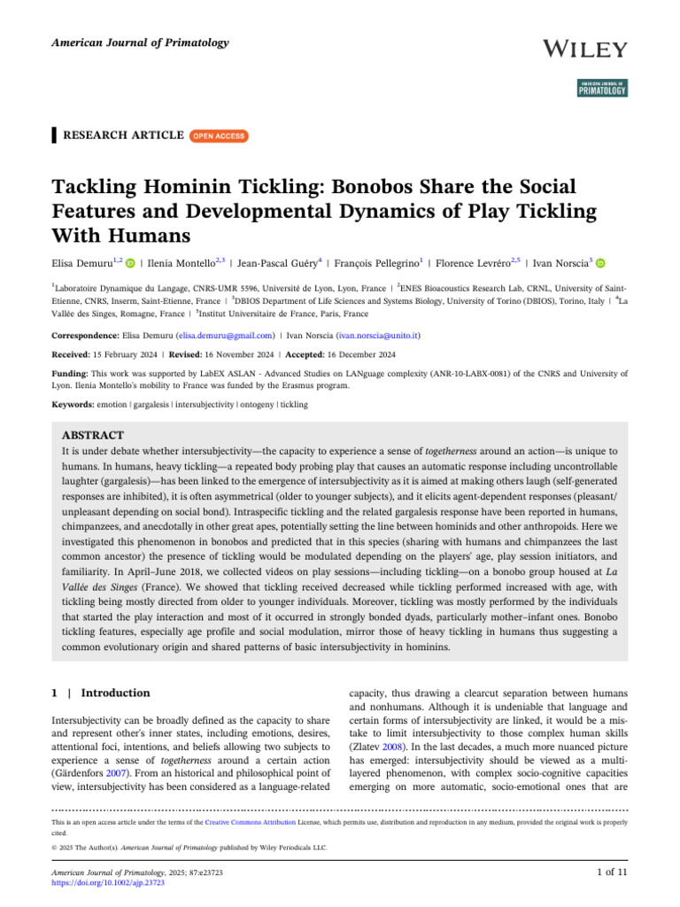 Bonobos and Human Tickling Dynamics | PDF | Tickling
