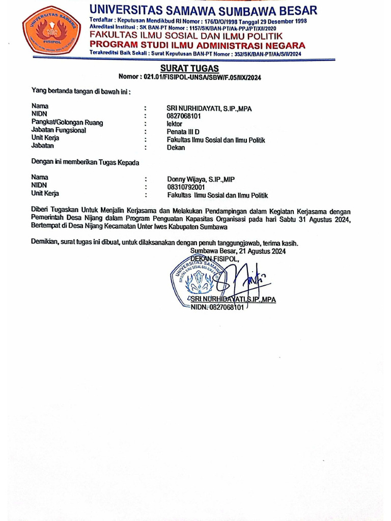 Surat Tugas Pengabdian PPK Ormawa | PDF