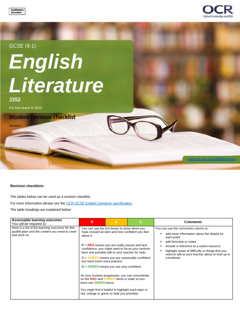 GCSE English Literature Revision Checklist | PDF | Poetry | William ...