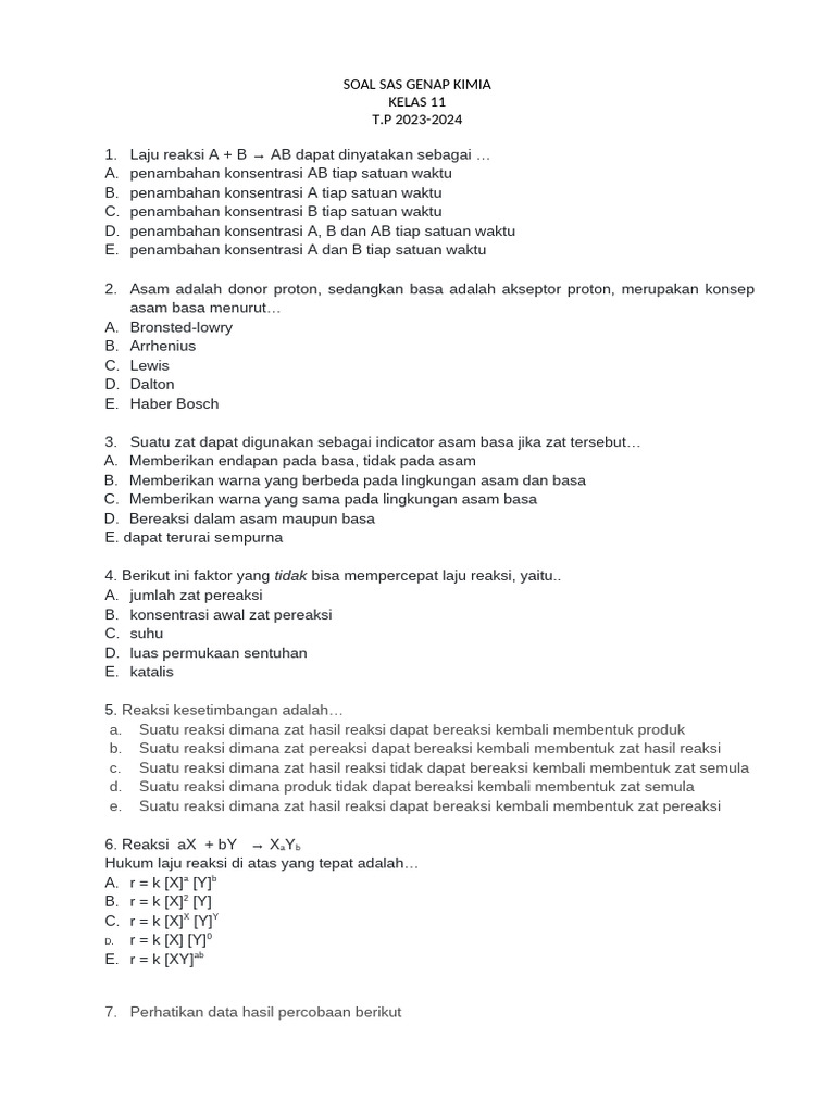 Soal Pas Genap Kimia Kls 11 - Siswa | PDF