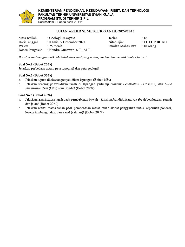 UAS Georek (S1) Ganjil 2425 (5 Des 2024) | PDF