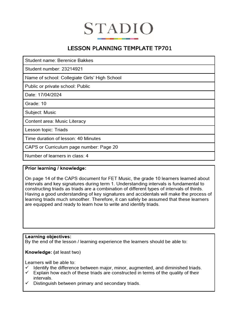 Music Lesson Plan 1 | PDF | Chord (Music) | Interval (Music)