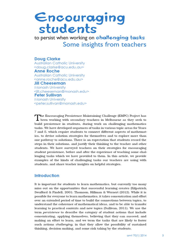 Encouraging Students To Persist When Working On Challenging Tasks Some ...