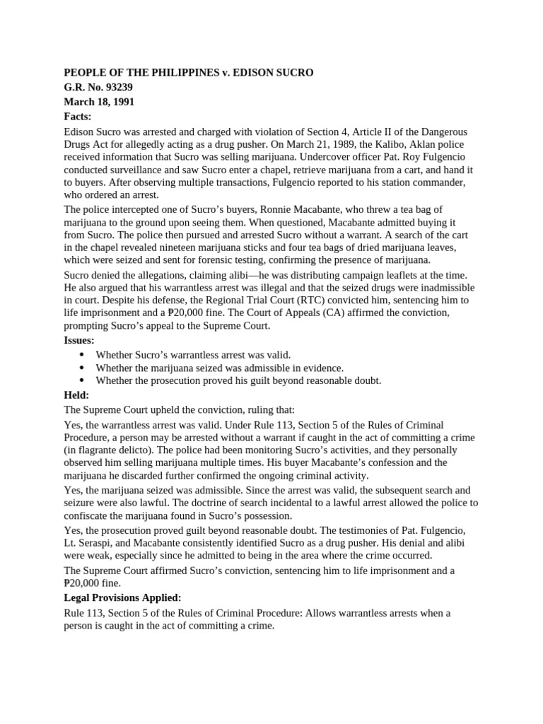 PEOPLE OF THE PHILIPPINES v. EDISON SUCRO | PDF | Search Warrant ...