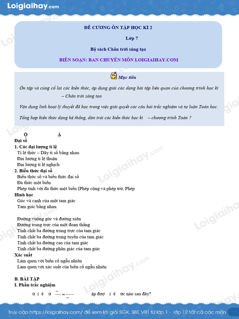 De Cuong on Tap Hk2 Toan 7 Chan Troi Sang Tao Co Dap an 1712733836 | PDF