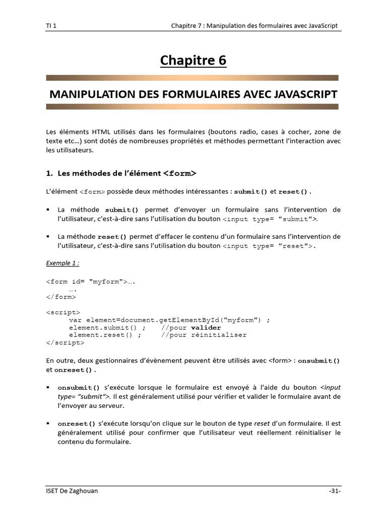 Manipulation des formulaires en JavaScript | PDF | JavaScript | Booléen