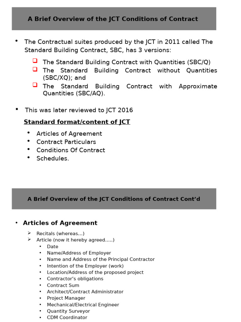 Overview of JCT Contract Conditions | PDF | Indemnity | Insurance