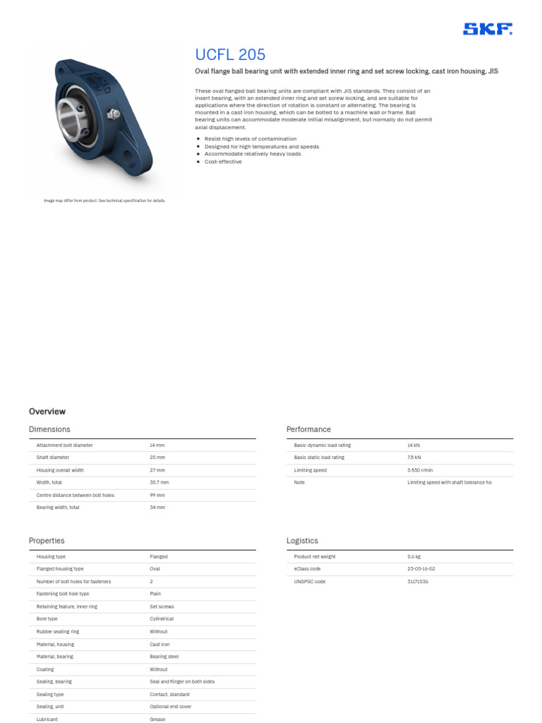 UCFL 205 - Ball Bearing Units - SKF | PDF | Bearing (Mechanical) | Screw