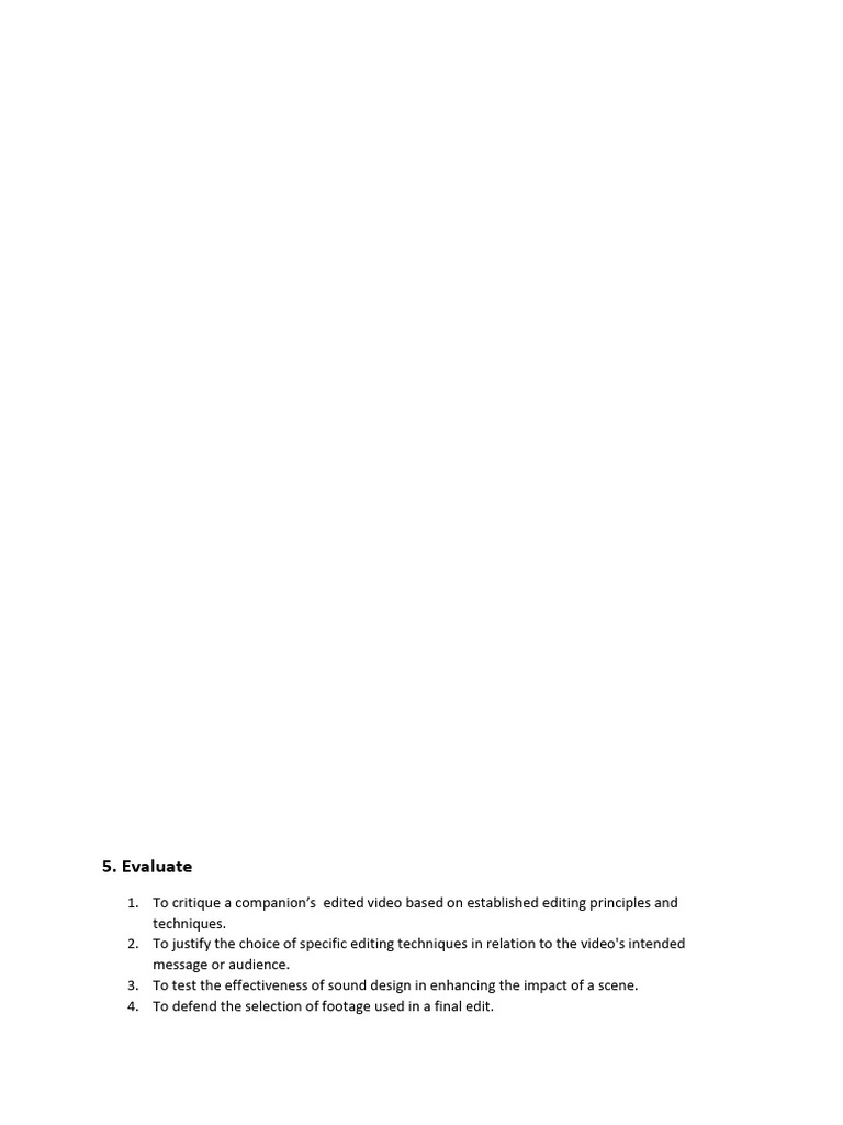 List of Video Editing Learning Objectives Based On Bloom | PDF ...