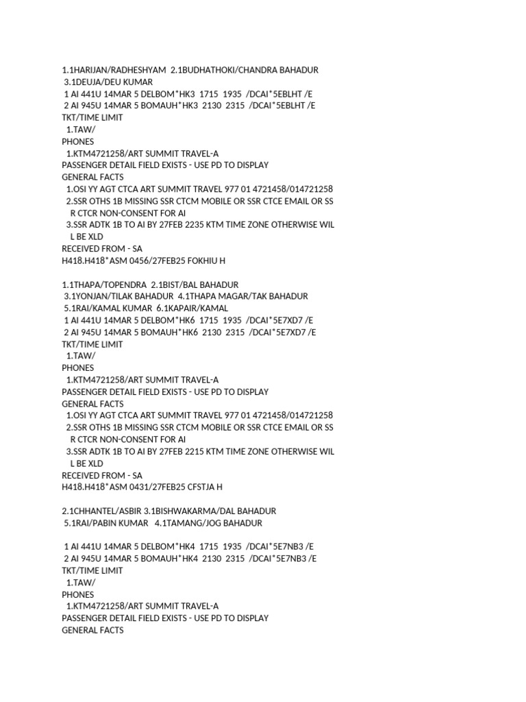 Air India Flights AI 441 & AI 945 | PDF