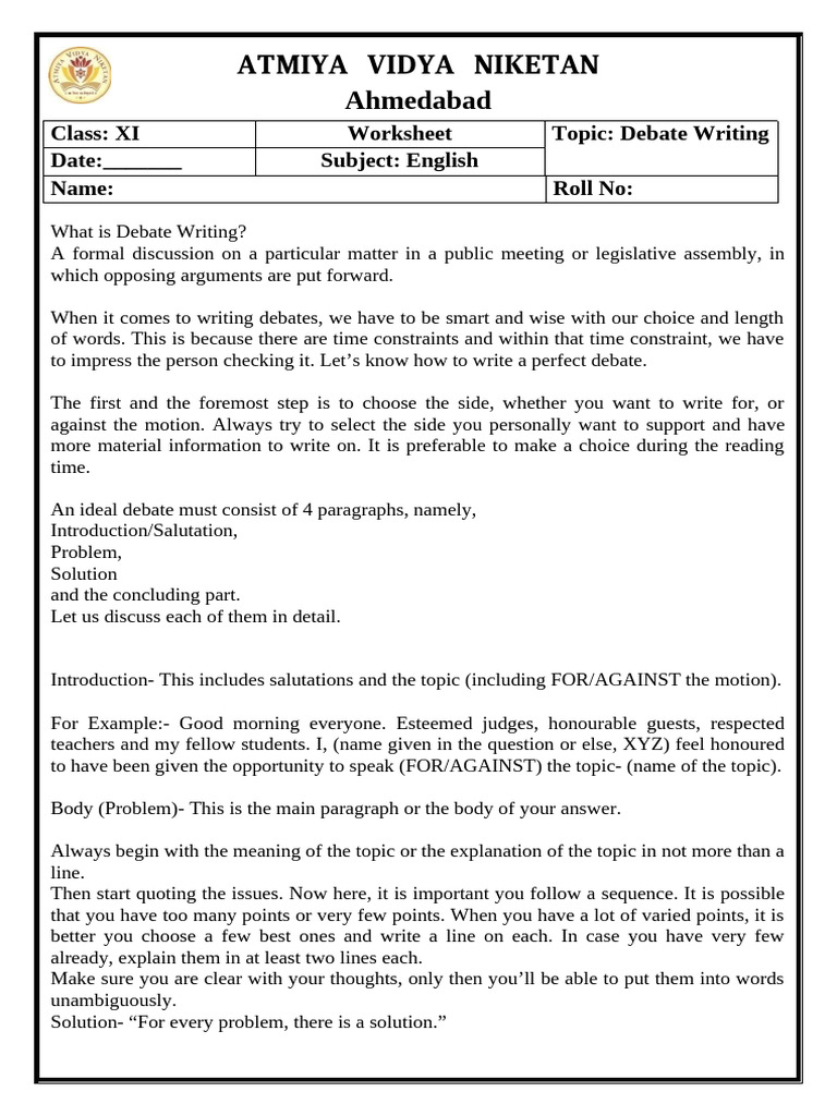 WS Class 11 Debate Writing | PDF