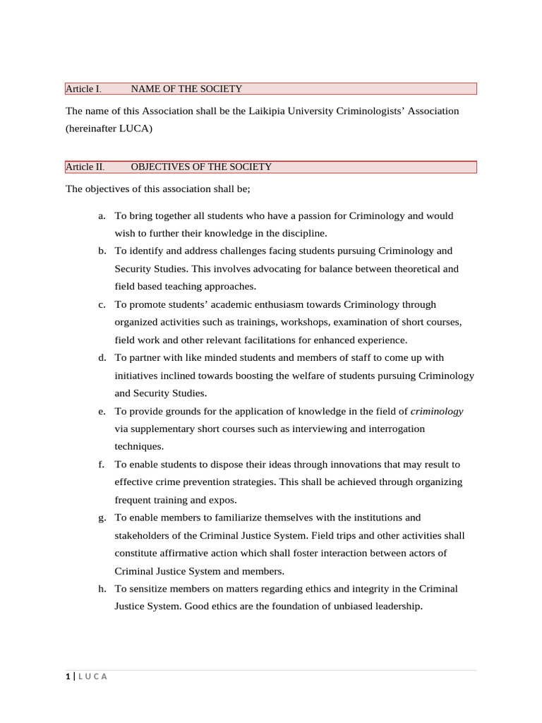 Laikipia University Criminologists' Association Constitution | PDF ...